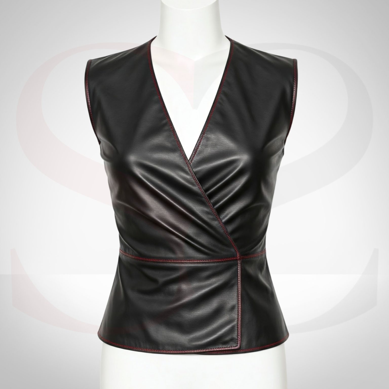 Leather Wrap Top With Red Stitch – Bold & Stylish